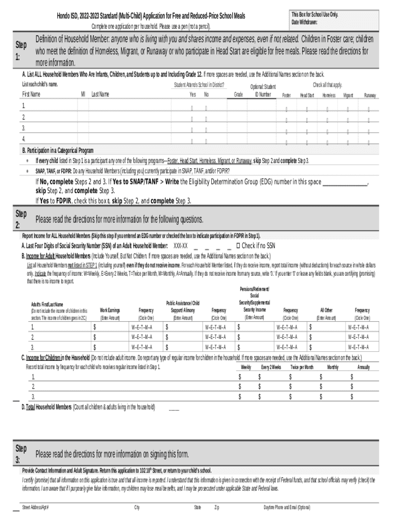 Child Nutrition - Hondo ISD Doc Template | pdfFiller