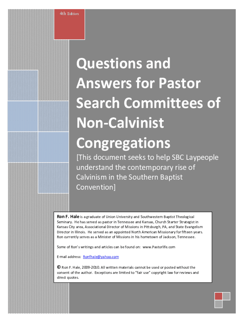 Fillable Online Questions and Answers for Pastor Search Committees of ...