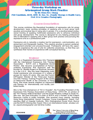 Fillable Online web swk cuhk edu Three-day Workshop on Arts-inspired Group Work Practice Fax ...