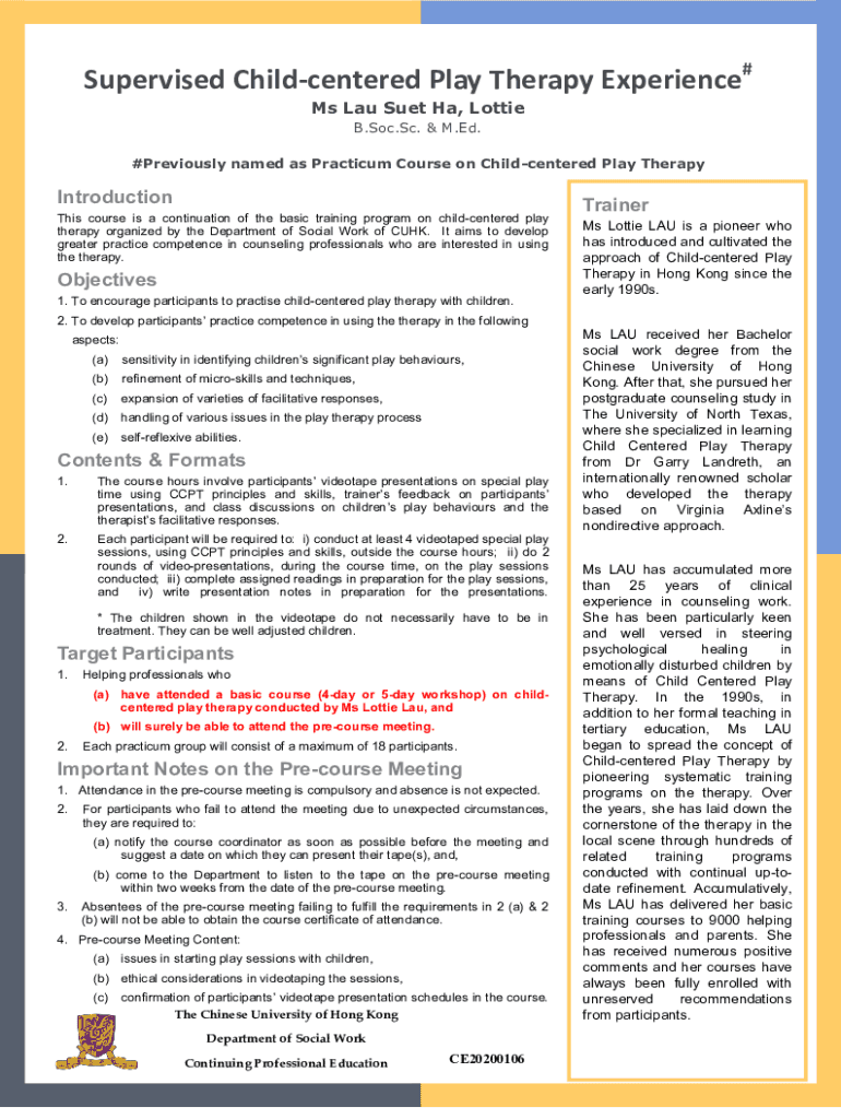 Fillable Online web swk cuhk edu Supervised Child-centered Play Therapy ...
