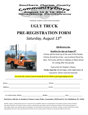 Fillable Online UGLY TRUCK PRE-REGISTRATION FORM Saturday, ... Fax ...