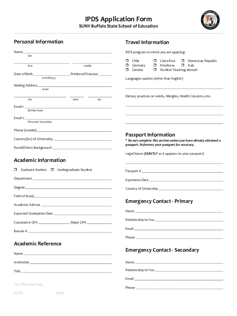 Fillable Online pds buffalostate ApplicationIPDS Dominican Republic ...