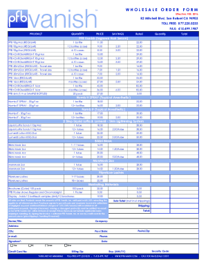 Fillable Online WHOLESALE ORDER FORM - pfb vanish Fax Email Print - pdfFiller