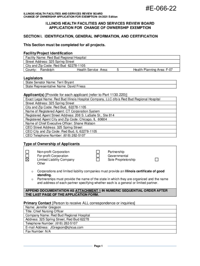 Fillable Online hfsrb illinois e-066-22-red-bud-regional-hospital ...