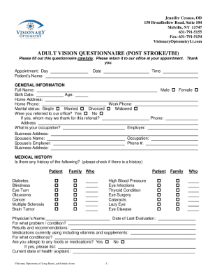 Fillable Online Vision Therapy near Melville, NY Visionary Optometry of ... Fax Email Print ...