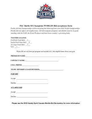 Fillable Online PAC Battle Of Champions WORLDS Bid acceptance form Fax ...