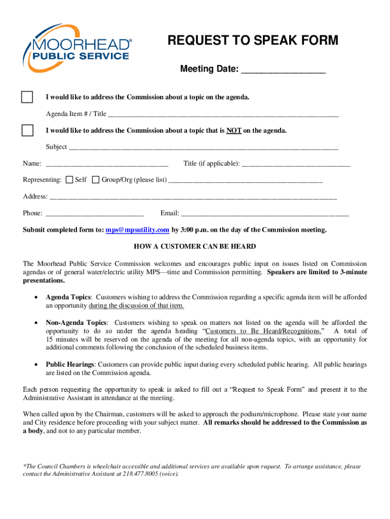 Fillable Online call to the public request to speak form Fax Email ...