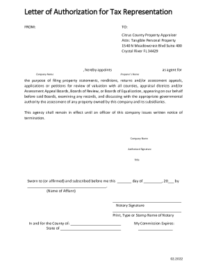 Fillable Online Letter of Authorization for Tax Representation. Letter ...