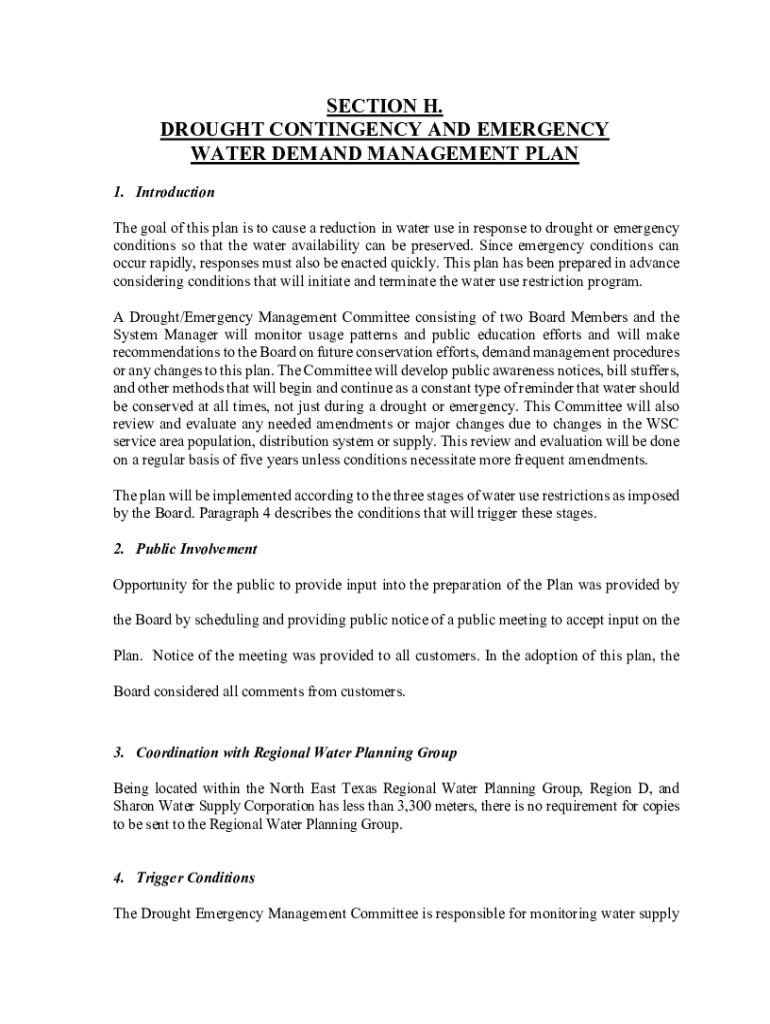 Fillable Online Drought Contingency and Emergency Water Management ...