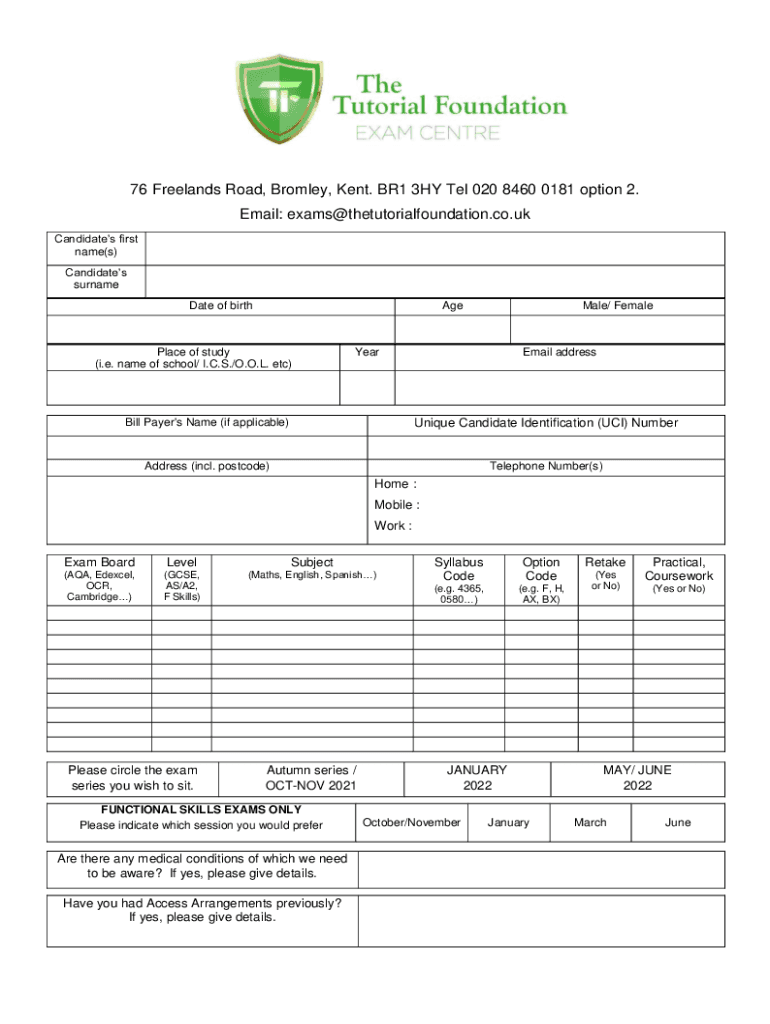 Fillable Online The Tutorial Foundation - JCQ Joint Council for ...
