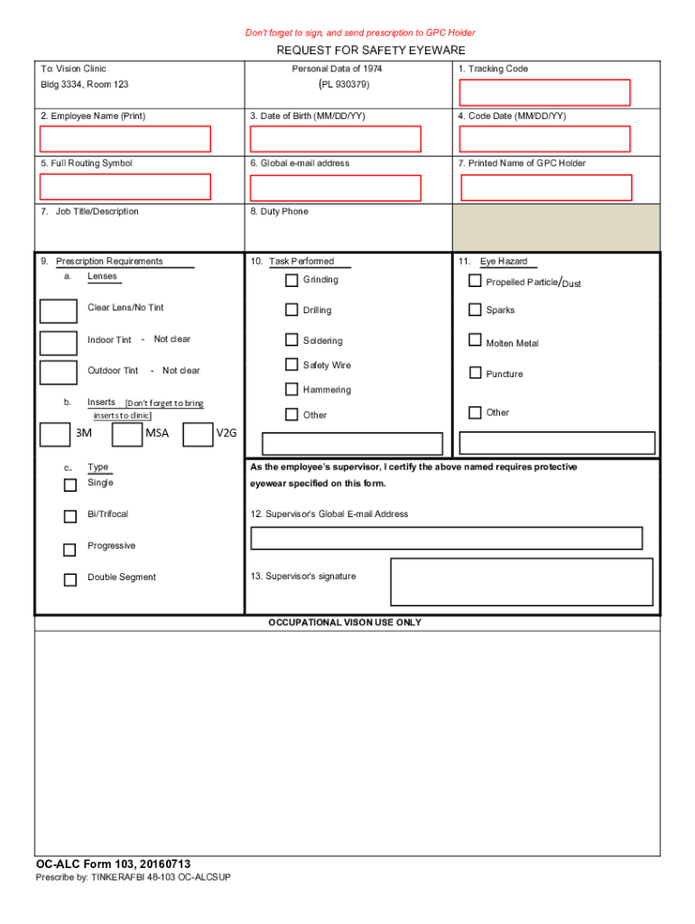 Fillable Online OC-ALC Form 103, 20160713 - 3M MSA V2G Fax Email Print ...
