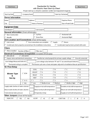 Fillable Online Residential Air Handler with Electric Heat Start-Up ...