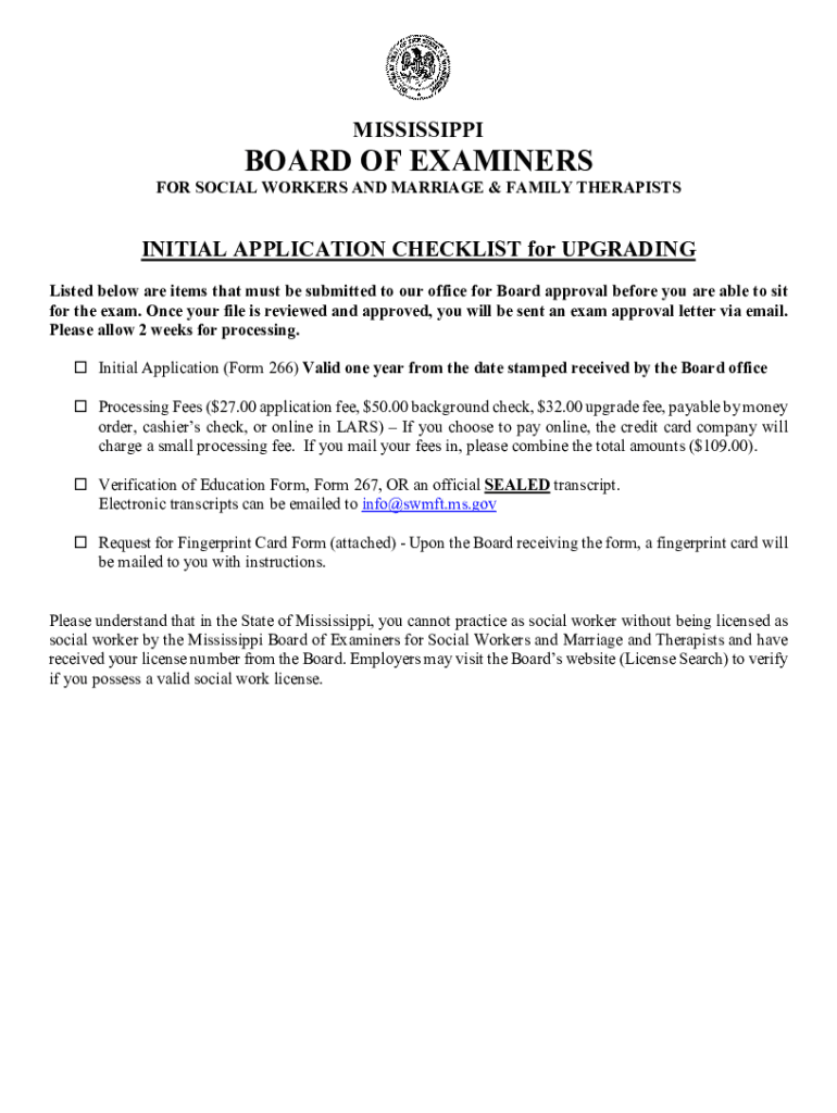 Fillable Online INITIAL APPLICATION CHECKLIST for UPGRADING Fax Email Print - pdfFiller