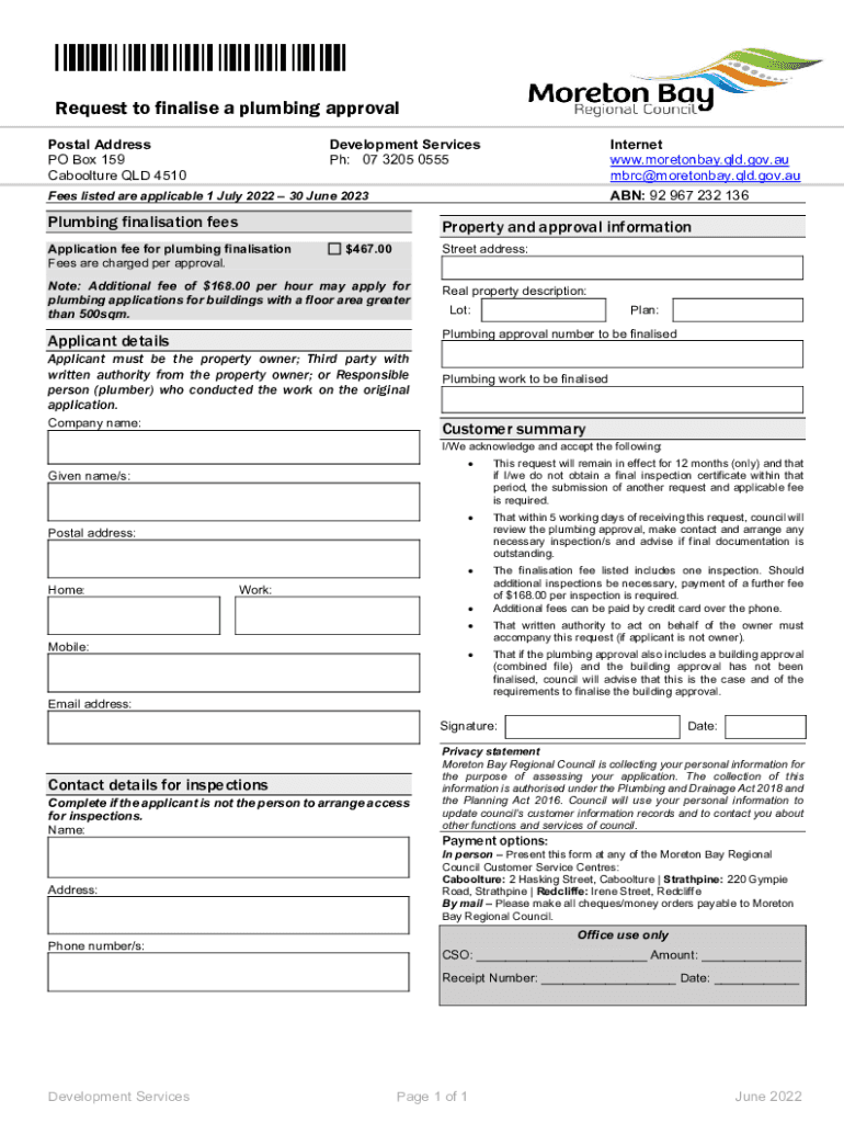 Fillable Online Plumbing and drainage inspection or final inspection ...