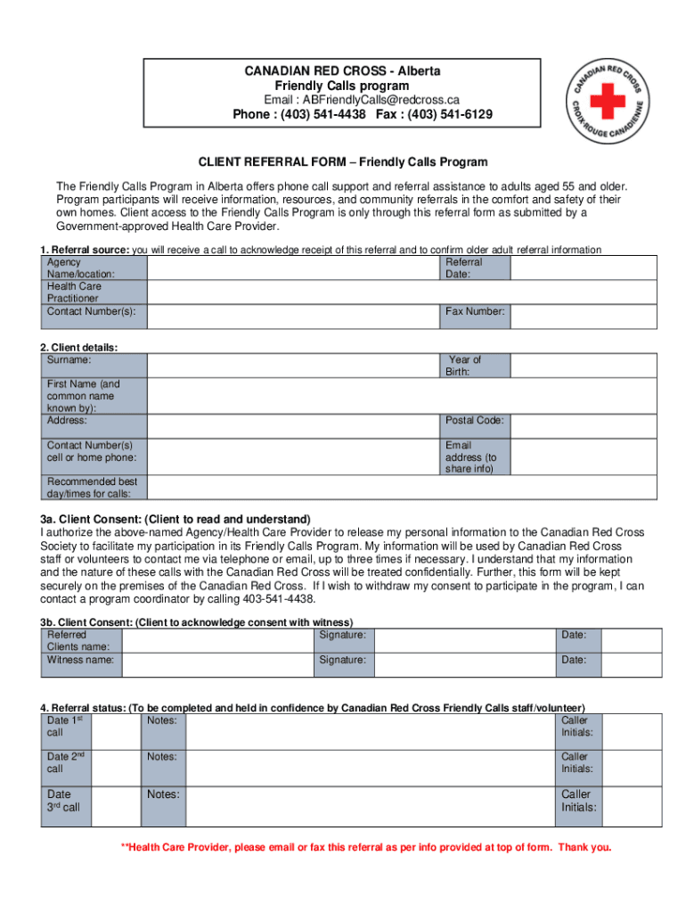 Fillable Online Friendly Calls program sign up form Fax Email Print ...