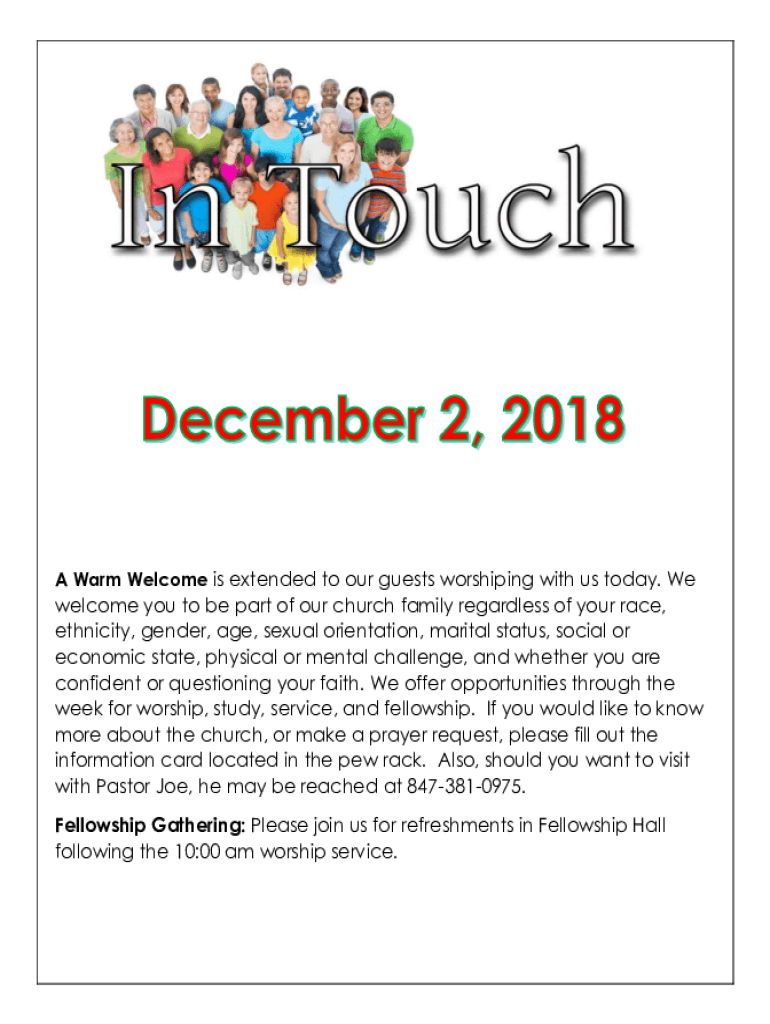 Fillable Online Sample Welcome Statements - Spirit of Joy! Lutheran Church Fax Email Print ...