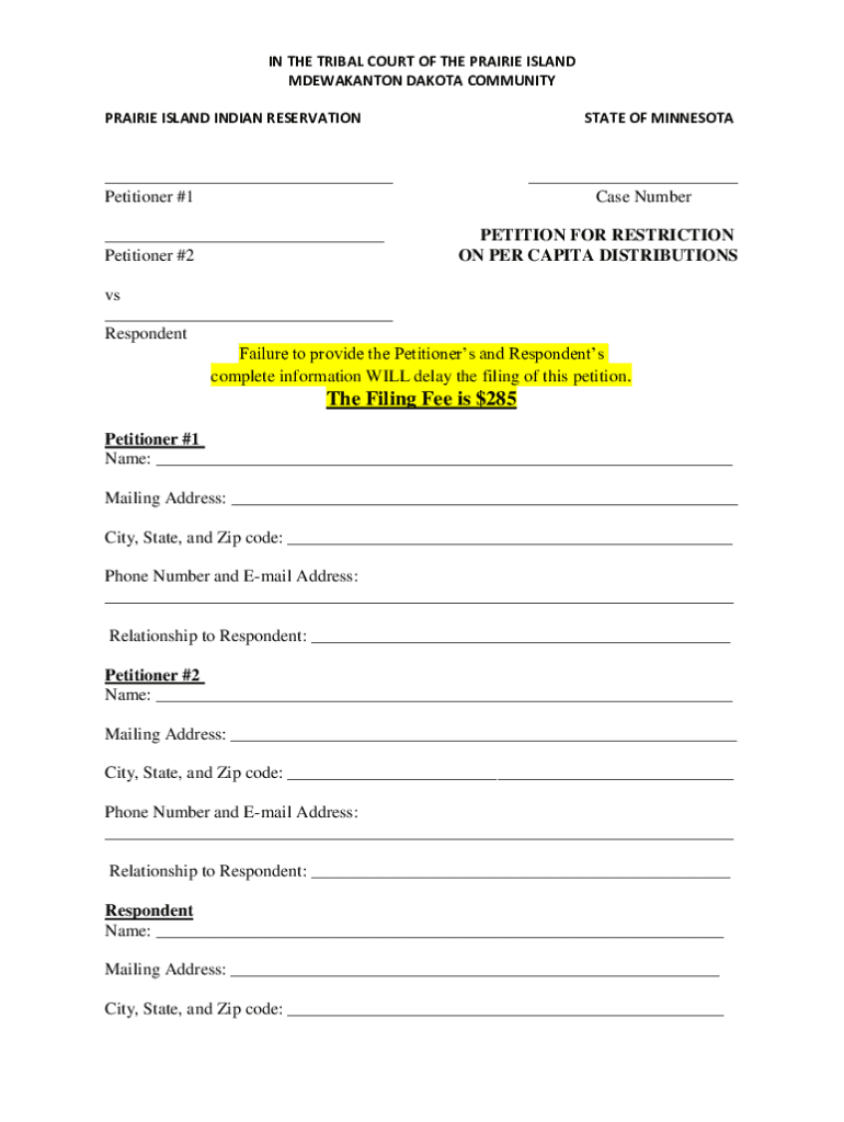 Fillable Online Petition-for-Restriction-on-Per-Capita-Distributions ...