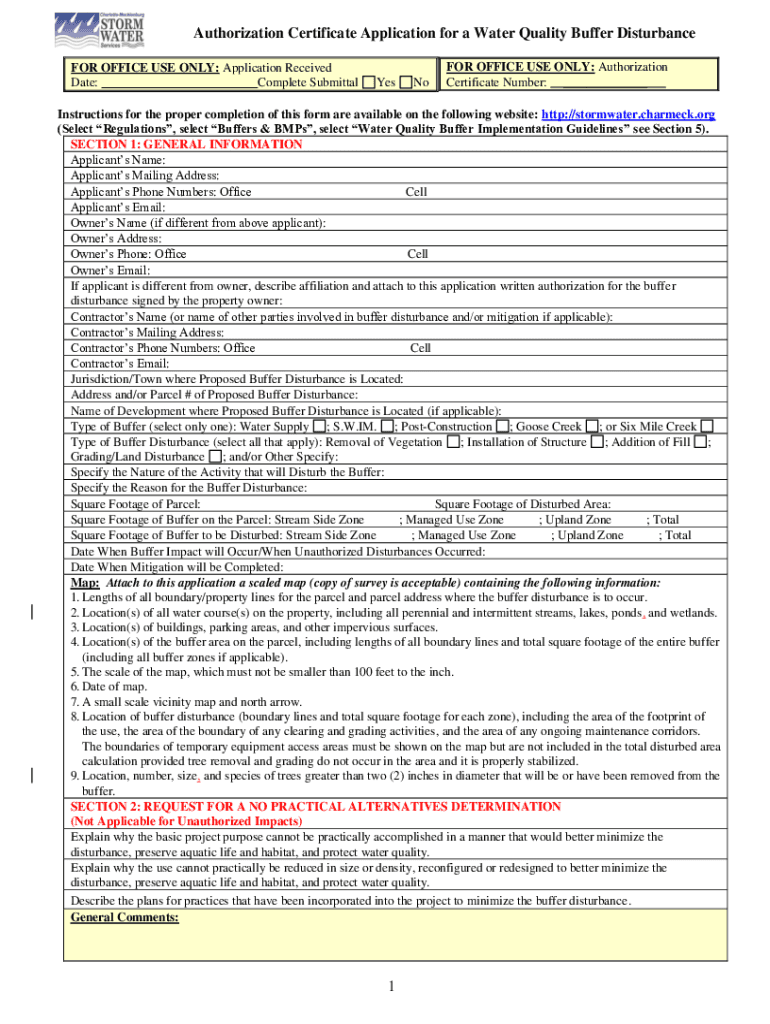 Fillable Online 1 Authorization Certificate Application for a Water Quality ... Fax Email Print ...