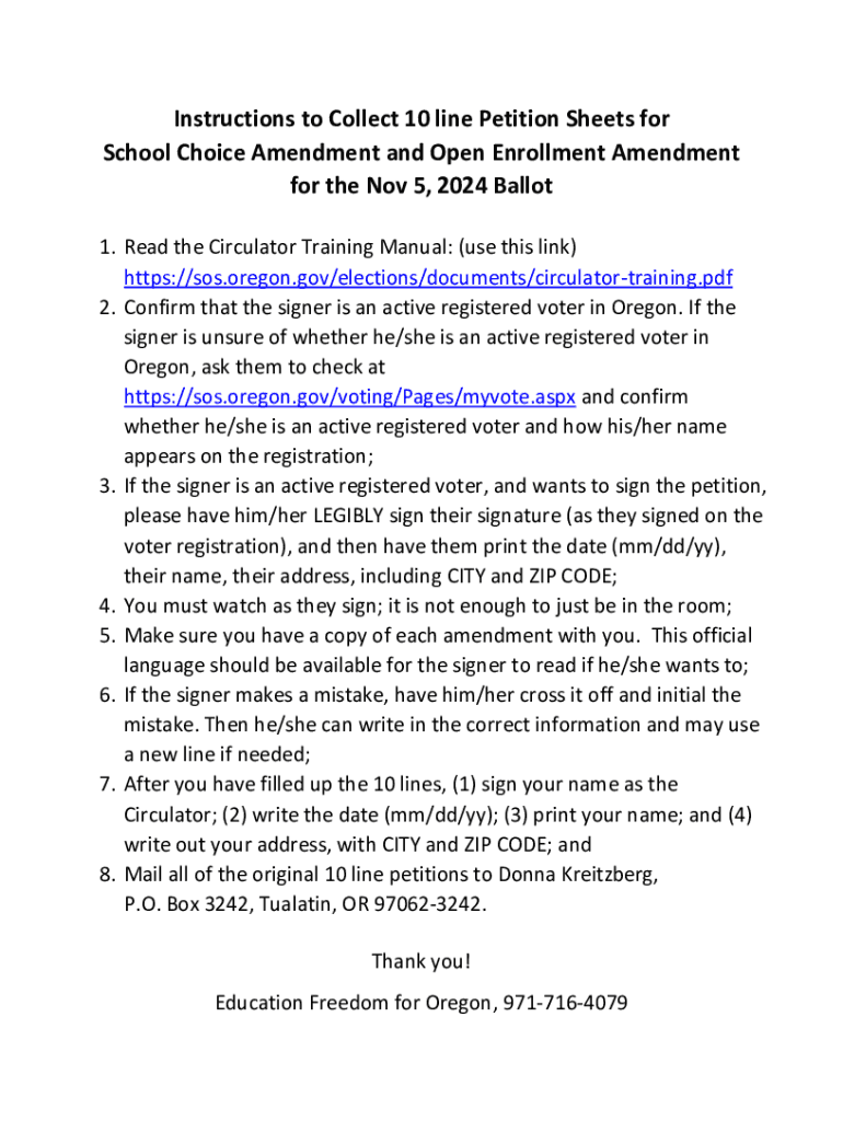 Fillable Online Instructions to Collect 10 line Petition Sheets for ...