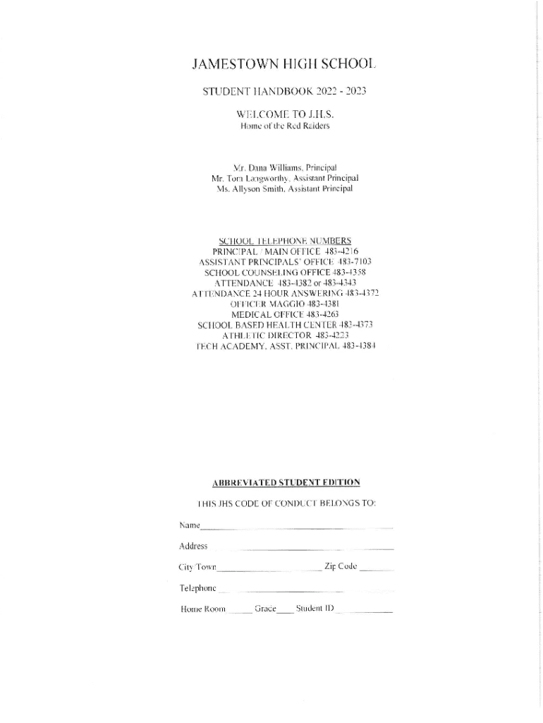Fillable Online Jamestown High School Administrative Team Fax Email ...