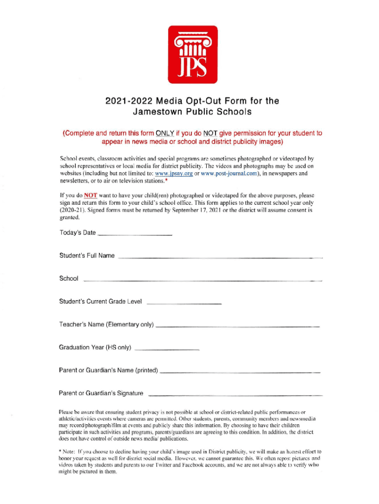 Fillable Online 2021-2022 Media Opt-Out Form for the ... Fax Email ...