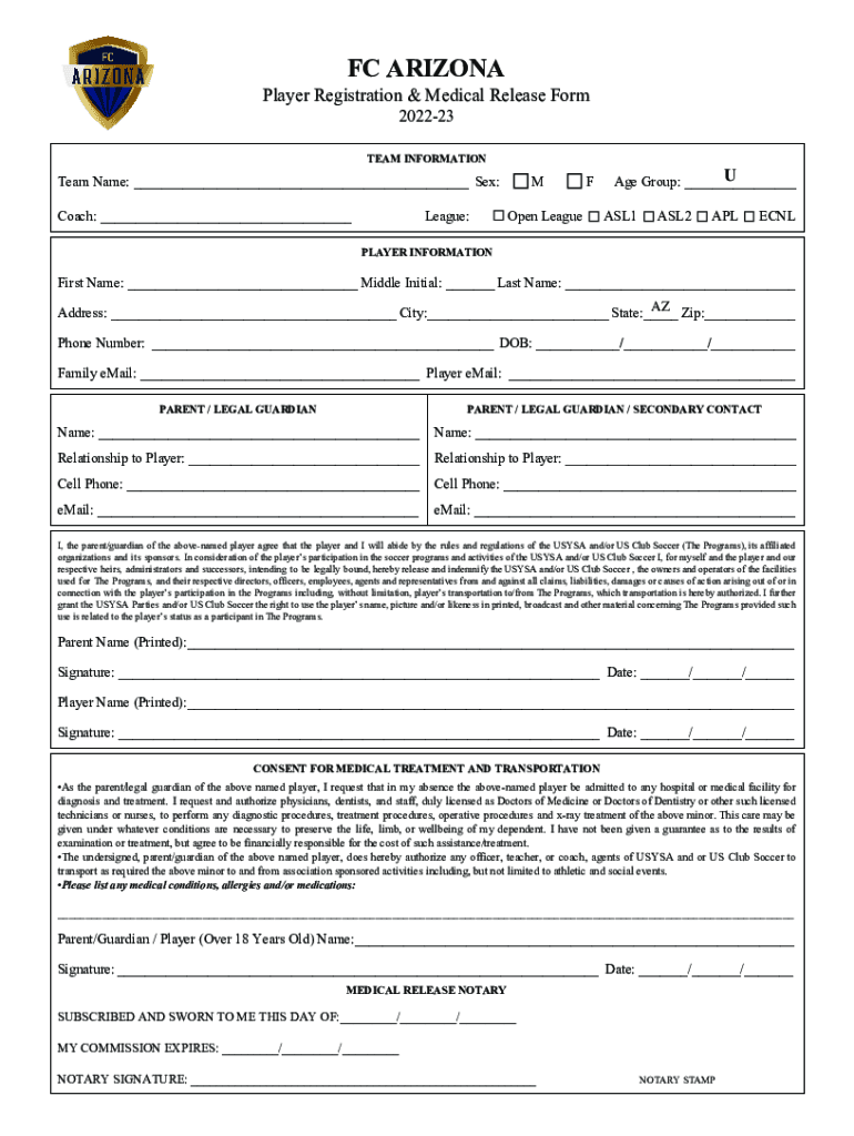Fillable Online Player Registration & Medical Release Form Fax Email ...