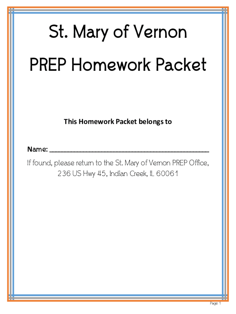 Fillable Online PREP Documents - St. Mary of Vernon - Indian Creek, IL ...