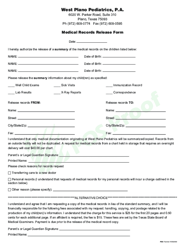 Fillable Online Forms - West Plano Pediatrics Fax Email Print - pdfFiller