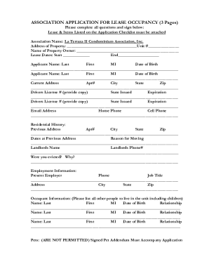 Fillable Online Lease Occupancy Application Fax Email Print - pdfFiller