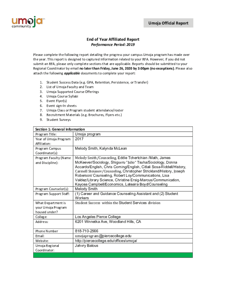 Fillable Online Umoja Official Report End of Year Affiliated Report Fax ...