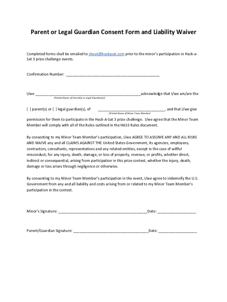Fillable Online parental/legal guardian consent packet: waiver of ...