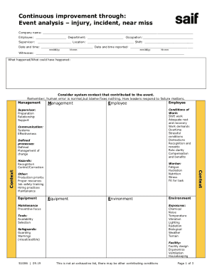 Fillable Online Event analysis - injury, incident, near miss. S1086 - Event analysis - injury ...