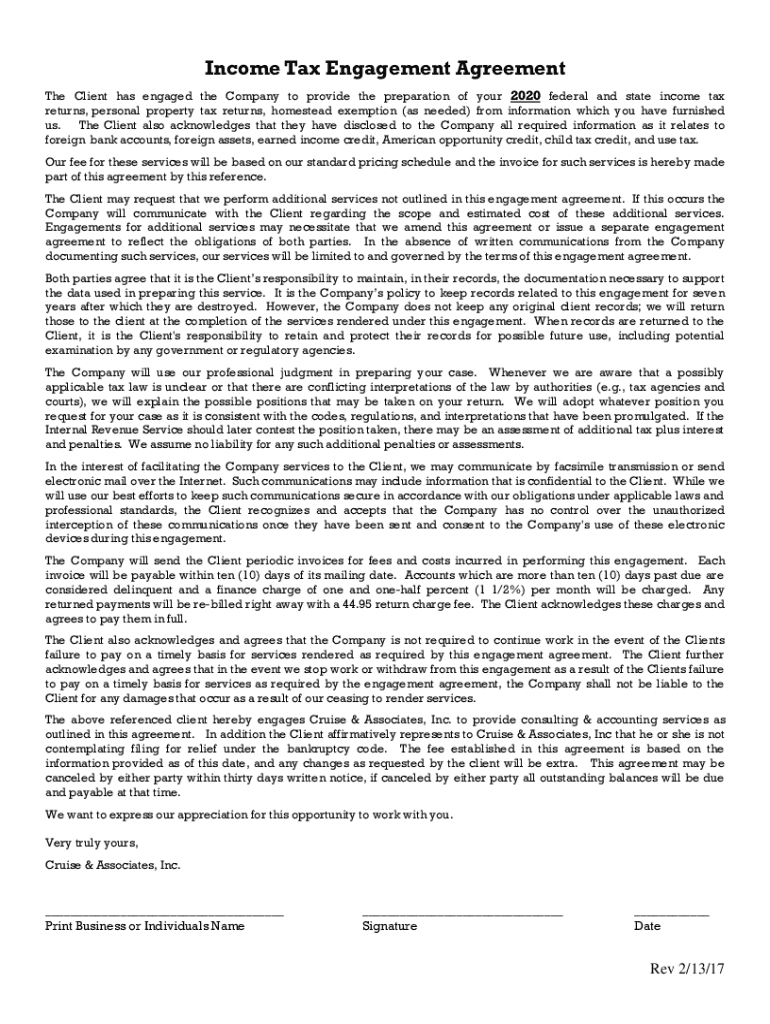 Fillable Online Income Tax Engagement Agreement Fax Email Print - pdfFiller