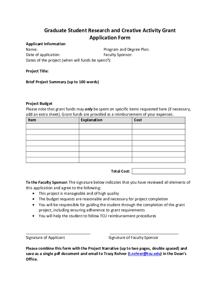 Fillable Online Graduate Research Grant ApplicationVCUarts Fax Email Print - pdfFiller