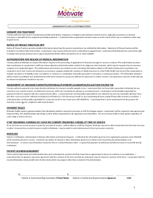 Fillable Online AGREEMENTS AND AUTHORIZATIONS CONSENT FOR ... Fax Email Print - pdfFiller