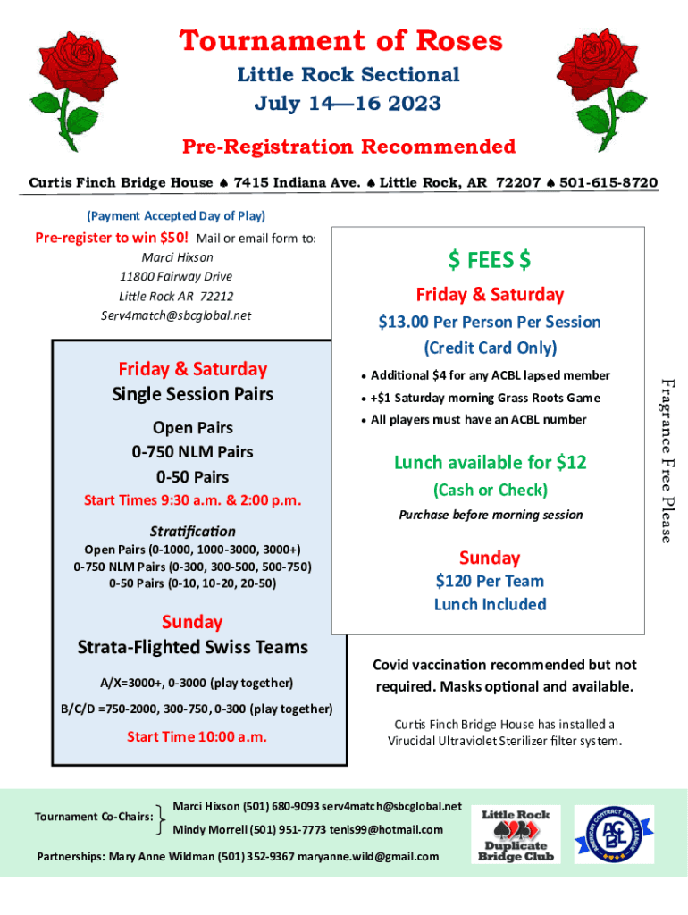 Fillable Online web2 acbl Little Rock Duplicate Bridge Club Tournament of Roses ... Fax Email ...