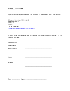 Fillable Online Cancellation Form - Silhouette Fax Email Print - pdfFiller