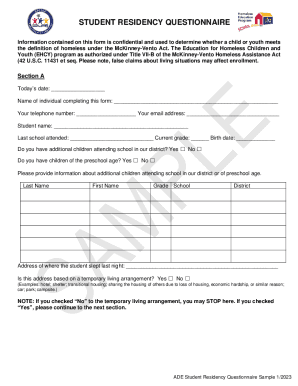 Fillable Online ADE Student Residency Questionnaire Sample. ... Fax ...