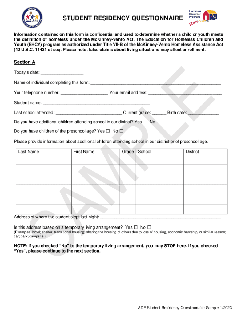Fillable Online ADE Student Residency Questionnaire Sample. ... Fax ...