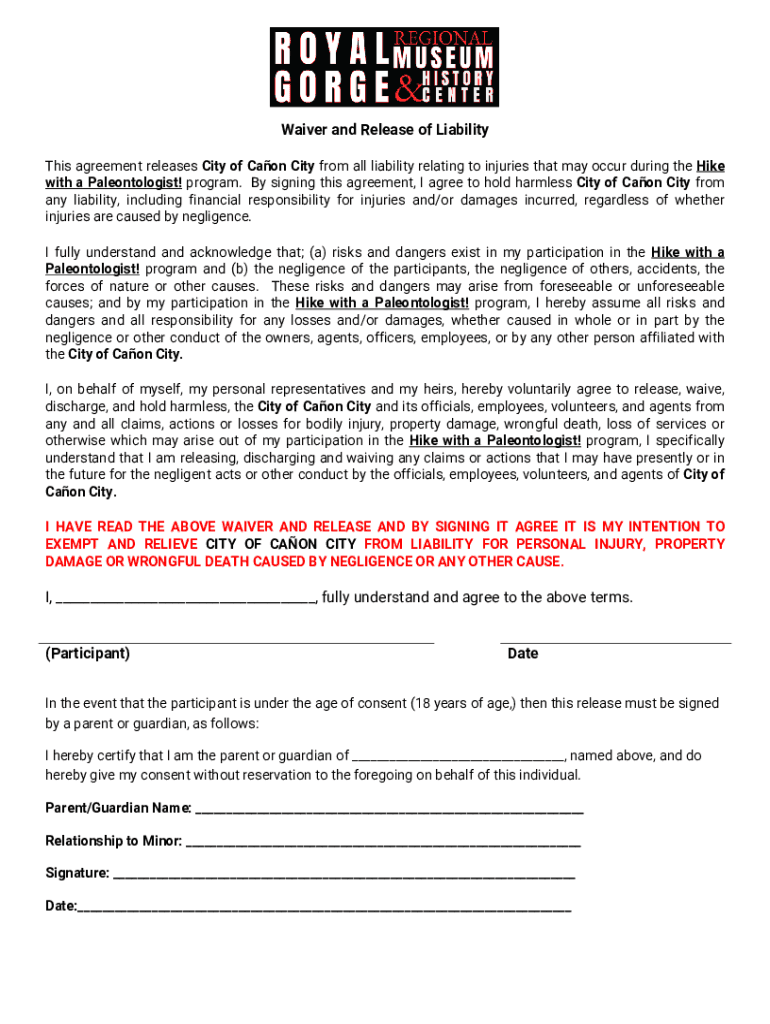 Fillable Online Release of Liability, Waiver of Claims and Personal ...