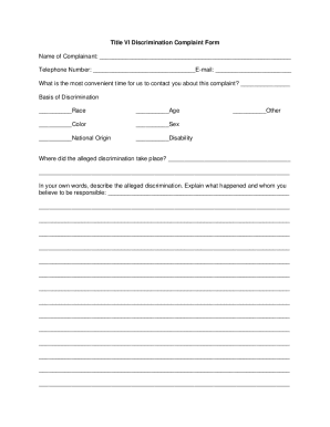 Fillable Online Discrimination Complaint Form - Title VI Template Fax Email Print - pdfFiller