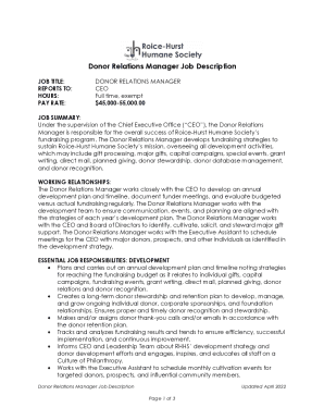 Fillable Online Donor Relations Manager Job Description Fax Email Print ...