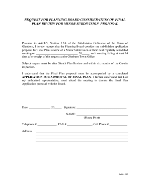 Fillable Online REQUEST FOR PLANNING BOARD CONSIDERATION OF SUBDIVISION ...