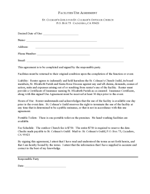 Fillable Online Facilities Use Agreement.docx Fax Email Print - pdfFiller