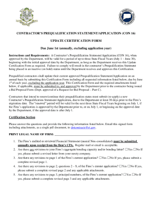 Fillable Online Contractor's Prequalification Statement/Application ...