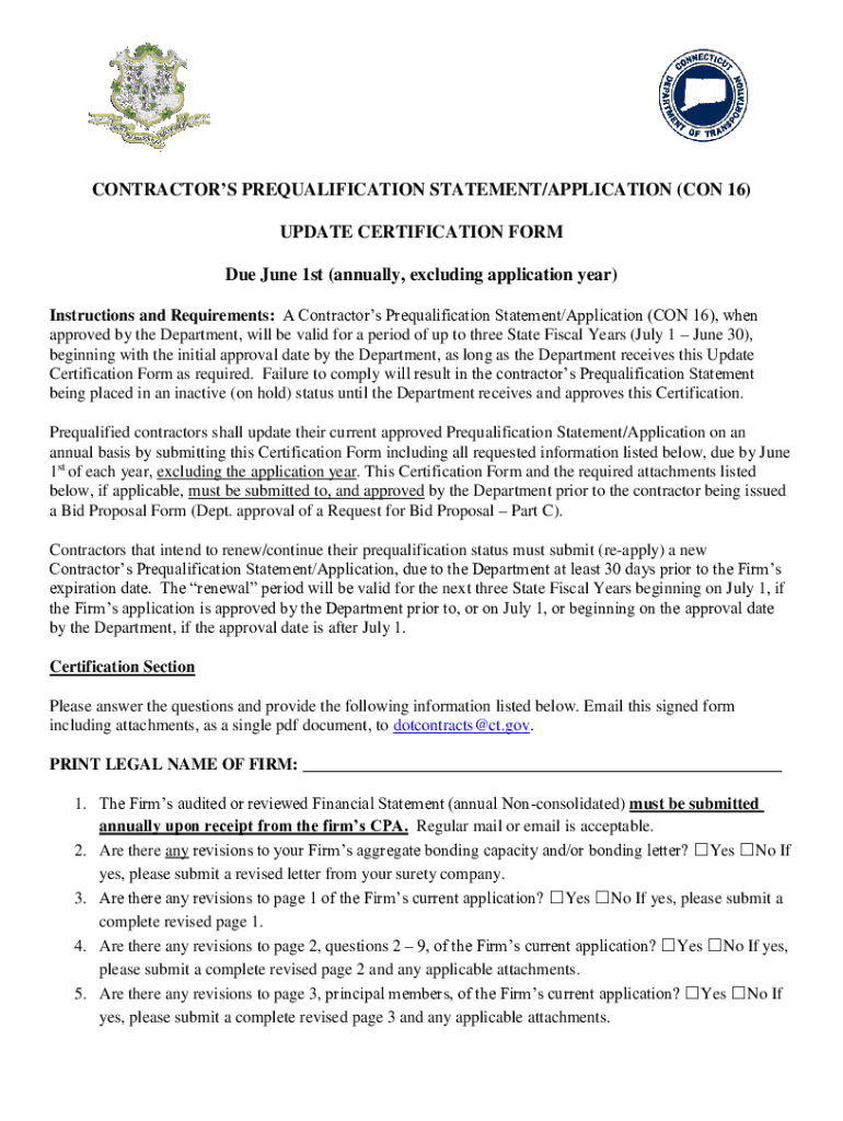 Fillable Online Contractor's Prequalification Statement/Application (CON- ... Fax Email Print ...