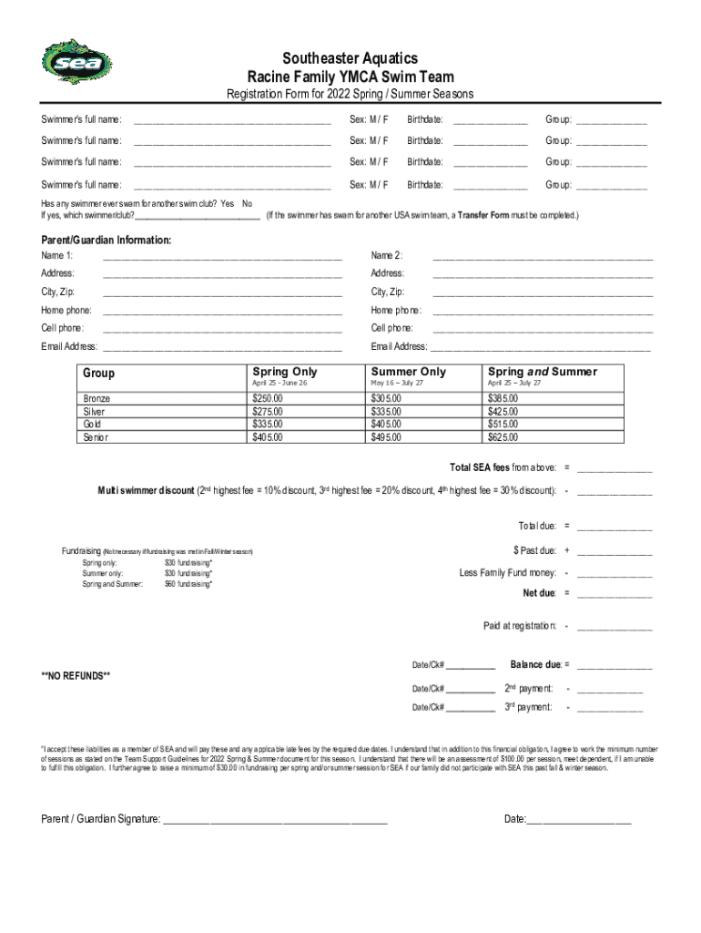 Fillable Online Southeaster Aquatics Racine Family YMCA Swim Team Fax Email Print - pdfFiller