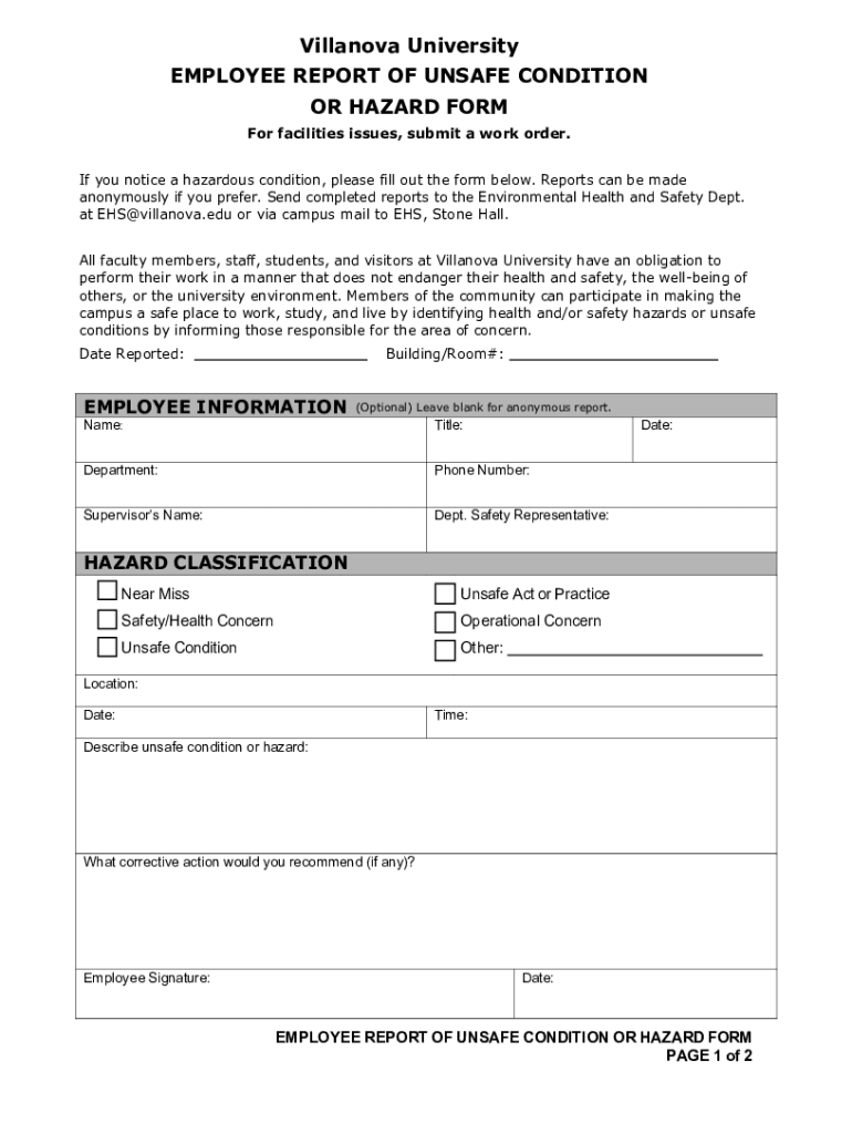 Fillable Online www1 villanova Work Request System Problem Report Form ...