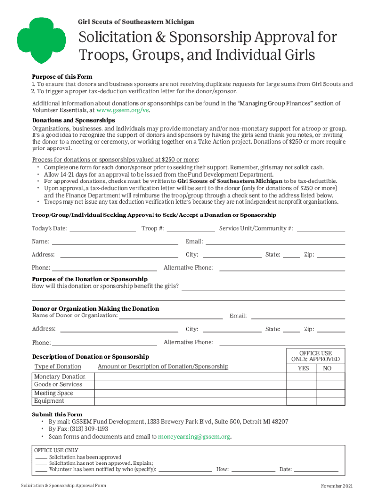 Fillable Online Solicitation and Sponsorship Approval. The purpose of this form is to ensure ...