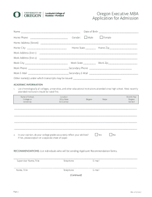 Fillable Online business uoregon Oregon Executive MBA Application for ...